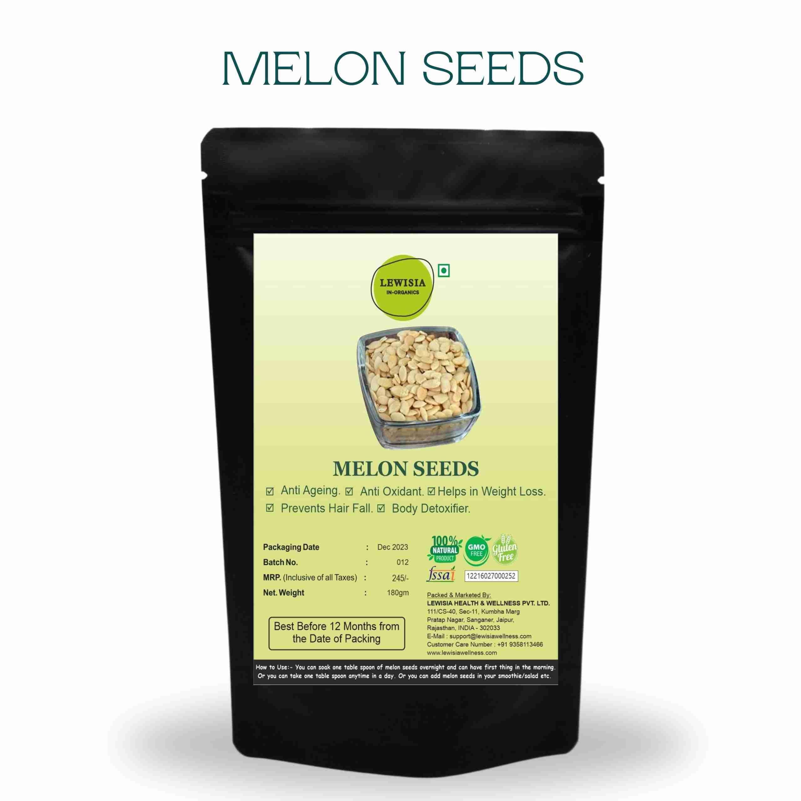 LEWISIA IN ORGANICS MELON SEEDS, (180 GM - LEWISIA HEALTH AND WELLNESS ...
